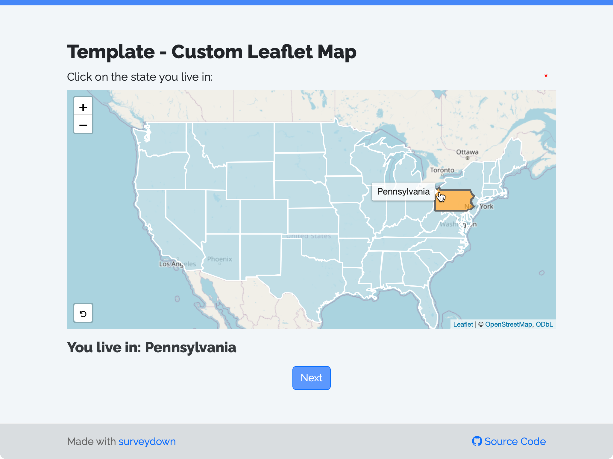 Custom Leaflet Map – surveydown.org